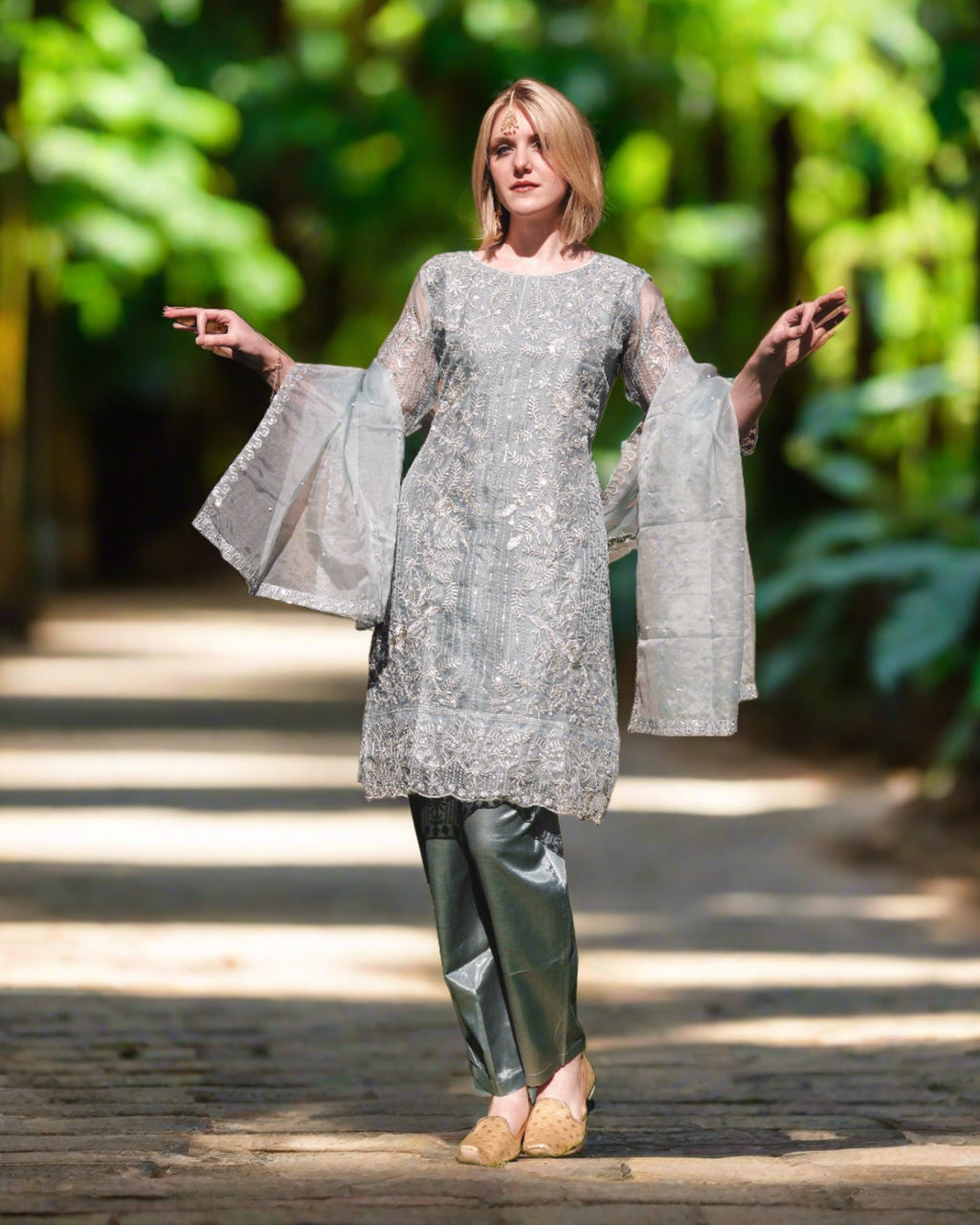 Fancy Silk Embroidered Spanish Grey Palazzo Suit – Heritage India Fashions