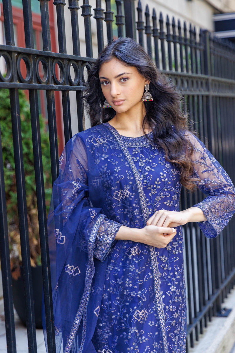 Fancy Silk Soft Net Embroidered Indigo Blue Salwar Kameez – Heritage ...
