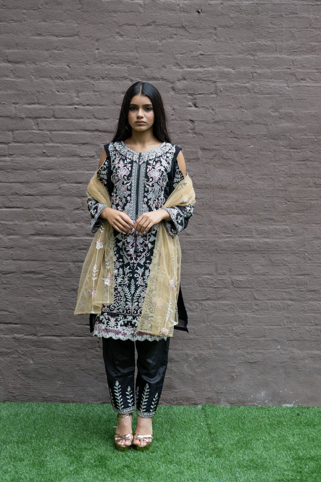 Fancy Heavy Embroidered Black With Ankle Pants Suit – Heritage India ...