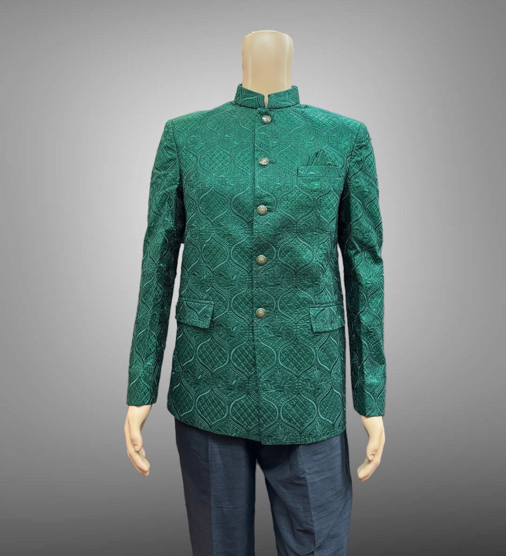 Silk Embroidered Dark Green Short Jacket / Bandhgala – Heritage India ...
